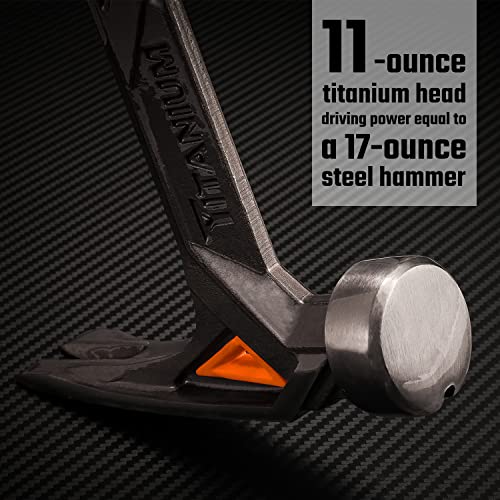 Vanquish 11 Oz Titanium Framing Hammer with Smooth Face One Piece Forged Rip Claw Hammer with Magnetic Nail Holder and Rubber Grip Handle - 0536