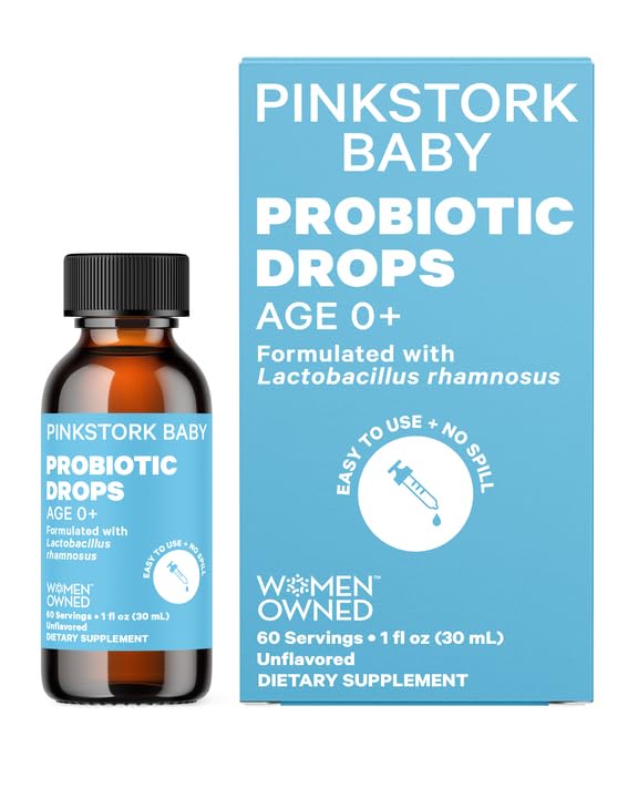 Pink Stork Baby Probiotic Drops, Newborn, Infant & Toddler Probiotics to Help Aid Digestion and Constipation Support, Newborn Essentials - 1 fl oz, 2 Month Supply