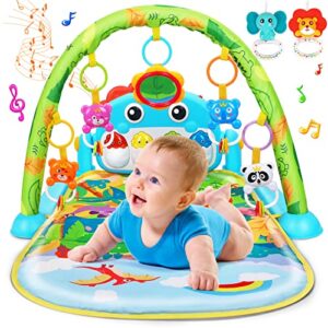 baby gym play mats baby toys tummy time mat toys musical activity center for newborn infant toys piano baby play mat music & light newborn infant gifts for baby toys 0-3 6 9 12 months, dinosaur style