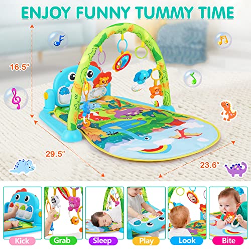 Baby Gym Play Mats Baby Toys Tummy Time Mat Toys Musical Activity Center for Newborn Infant Toys Piano Baby Play Mat Music & Light Newborn Infant Gifts for Baby Toys 0-3 6 9 12 Months, Dinosaur Style