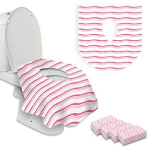 20 extra large toilet seat covers disposable for kids & adults-toilet covers disposable for travel-toddler toilet seat cover liners for potty training-individually wrapped-waterproof (pink waves)