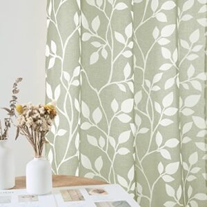 Sage Green Boho Curtains 84 Inch Length for Living Room 2 Panels Set,Natural Leaf Floral Tree Branch Bohemian Design Patterned Neutral Window Sheers for Bedroom,52x84 Inches Long,White Light Green