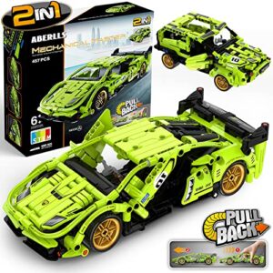 stem car toy building toy gift for age 6 7 8 9 10 11 12 year old kid boy, 2in1 pull-back racing car building block take apart toy, 490 pcs diy building kit, learning engineering construction toys