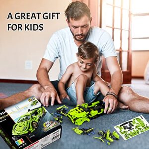 STEM Car Toy Building Toy Gift for Age 6 7 8 9 10 11 12 Year Old Kid Boy, 2in1 Pull-Back Racing Car Building Block Take Apart Toy, 490 Pcs DIY Building Kit, Learning Engineering Construction Toys