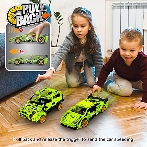 STEM Car Toy Building Toy Gift for Age 6 7 8 9 10 11 12 Year Old Kid Boy, 2in1 Pull-Back Racing Car Building Block Take Apart Toy, 490 Pcs DIY Building Kit, Learning Engineering Construction Toys