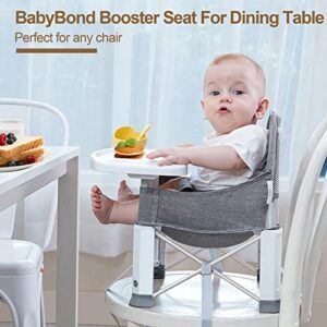 Baby Travel Booster Seat with Double Tray, BabyBond Upgraded Toddler Portable Baby Chair, Booster Seat for Dining Table, Stable and Foldable Booster Baby Chair for Indoor/Outdoor (Grey)