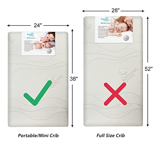 Wonder Dream Mini Crib Mattress, Organic Cotton, 100% Breathable, Non Toxic, No VOC's, Hypoallergenic