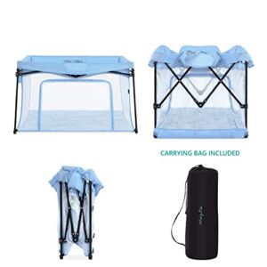 Dream On Me Ziggy Square Baby Playpen in Blue, Easy Set Up and Lightweight, Breathable Mesh Walls, Playpen for Babies and Toddlers