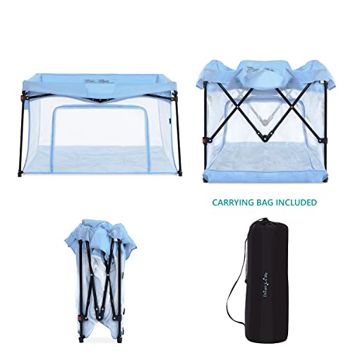 Dream On Me Ziggy Square Baby Playpen in Blue, Easy Set Up and Lightweight, Breathable Mesh Walls, Playpen for Babies and Toddlers