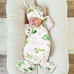 Baby Green Leaf Diaper Changing Pad Cover and Newborn Girl and boy Photo Props: 1 Dress and 1 hat