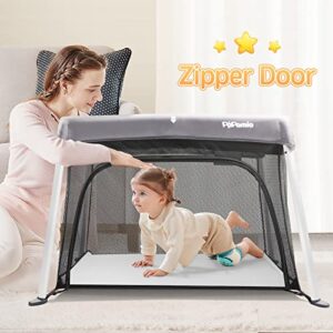 PAPAMIA Travel Crib, 2 in 1 Portable Light Travel Playard, Removable Playard with Comfortable Mattress, Grey