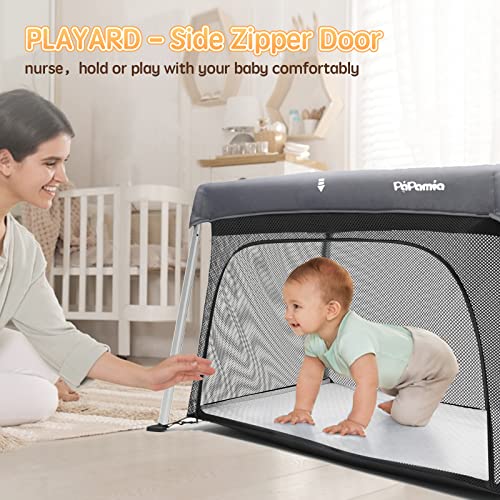 PAPAMIA Travel Crib, 2 in 1 Portable Light Travel Playard, Removable Playard with Comfortable Mattress, Grey