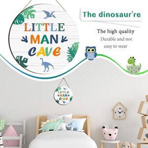 Little Man Cave Wooden Sign Dinosaur Quote Wood Plaque Nursery Hanging Wall Art Decor for Kids Toddler Boys Bedroom Playroom Living Room Decorations