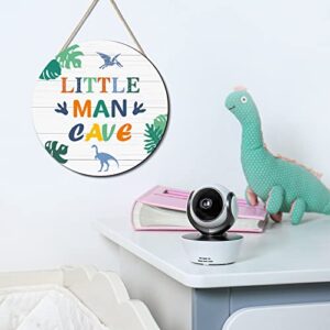 Little Man Cave Wooden Sign Dinosaur Quote Wood Plaque Nursery Hanging Wall Art Decor for Kids Toddler Boys Bedroom Playroom Living Room Decorations