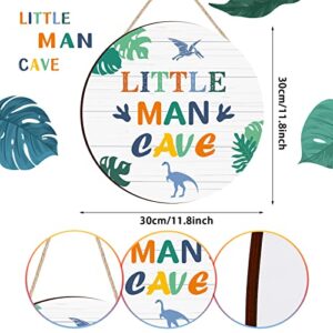 Little Man Cave Wooden Sign Dinosaur Quote Wood Plaque Nursery Hanging Wall Art Decor for Kids Toddler Boys Bedroom Playroom Living Room Decorations