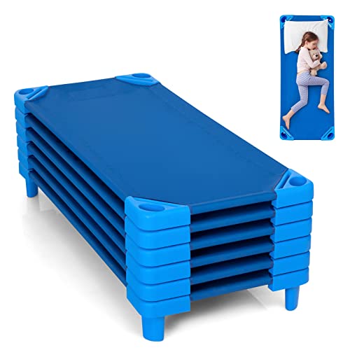 KOTEK Stackable Sleeping Daycare Cots for Kids, Portable Toddler Nap Cots, 52" L x 23" W, Ready-to-Assemble, Space-Saving Children Naptime Cot for Classroom Preschool (Set of 6)