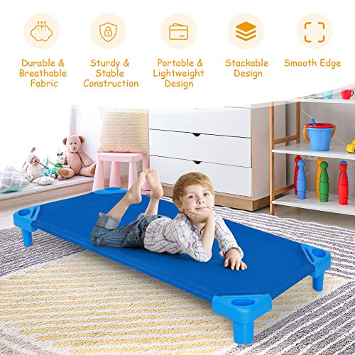 KOTEK Stackable Sleeping Daycare Cots for Kids, Portable Toddler Nap Cots, 52" L x 23" W, Ready-to-Assemble, Space-Saving Children Naptime Cot for Classroom Preschool (Set of 6)