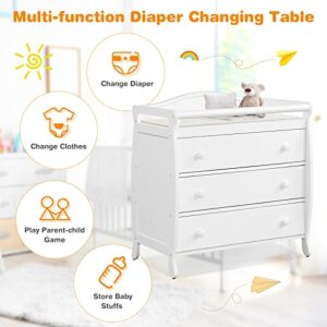 Costzon 3-Drawer Changing Table, Infant Diaper Changing Station with Drawers, Safety Rails & Strap, Baby Changing Table Dresser for Nursery, Easy Assembly (White)