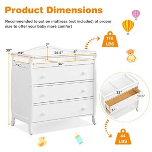 Costzon 3-Drawer Changing Table, Infant Diaper Changing Station with Drawers, Safety Rails & Strap, Baby Changing Table Dresser for Nursery, Easy Assembly (White)