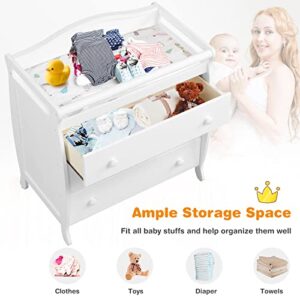 Costzon 3-Drawer Changing Table, Infant Diaper Changing Station with Drawers, Safety Rails & Strap, Baby Changing Table Dresser for Nursery, Easy Assembly (White)