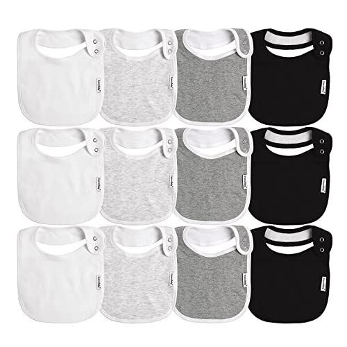 Baby Snap Bibs for Boys & Girls,12 Pack Drooling Bibs for Infants, Newborns, Organic Cotton,Adjustable,Machine Washable