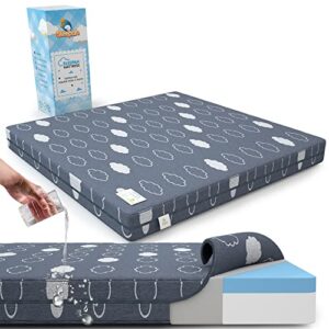 sleepah square pack and play mattress 3" waterproof memory foam playard portable playpen mattress topper w removable cover compatible with joovy room 2 delta children century thick dual sided 36”x36”