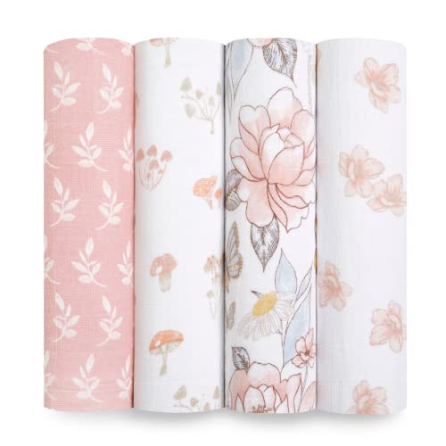 aden + anais Swaddle Blanket, 100% Organic Cotton Muslin Blankets for Girls & Boys, Baby Receiving Swaddles, Ideal Newborn & Infant Swaddling Set, 4 Pack, Earthly