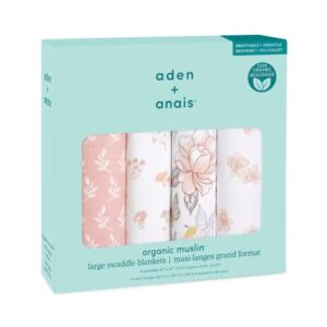 aden + anais Swaddle Blanket, 100% Organic Cotton Muslin Blankets for Girls & Boys, Baby Receiving Swaddles, Ideal Newborn & Infant Swaddling Set, 4 Pack, Earthly