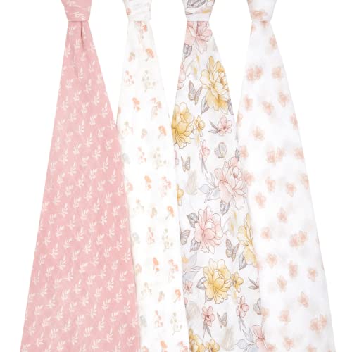 aden + anais Swaddle Blanket, 100% Organic Cotton Muslin Blankets for Girls & Boys, Baby Receiving Swaddles, Ideal Newborn & Infant Swaddling Set, 4 Pack, Earthly