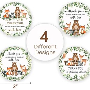 80 Woodland Thank You Favor Stickers, 2" Forest Animals Baby Shower Stickers, Woodland Baby Shower Party Decorations