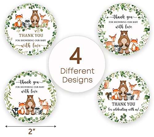 80 Woodland Thank You Favor Stickers, 2" Forest Animals Baby Shower Stickers, Woodland Baby Shower Party Decorations