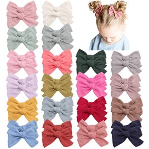 40pcs 3.5inch hair bows clips for baby girls, oaoleer neutral linen pigtail bows double bun ponytail bow hair barrettes accessories for babies infant toddlers kids in pairs