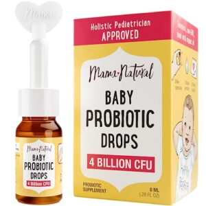 mama natural baby probiotic drops (0.28 fl oz) | 4 billion cfu pediatrician-tested infant probiotic helps with colic relief for newborns & constipation ease for infants - unflavored baby gas drops