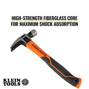 Klein Tools H80816 Straight-Claw 16-Ounce Hammer with Smooth Head, Fiberglass Non-Slip Shock Absorbing Grip Handle with Tether Hole, 13-Inch