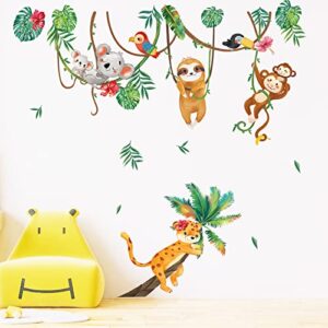 decalmile jungle animals wall decals monkey koala leopard wall stickers baby nursery kids room living room wall decor