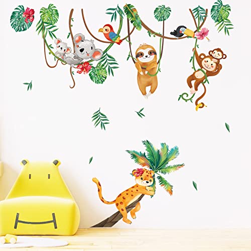 decalmile Jungle Animals Wall Decals Monkey Koala Leopard Wall Stickers Baby Nursery Kids Room Living Room Wall Decor