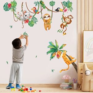 decalmile Jungle Animals Wall Decals Monkey Koala Leopard Wall Stickers Baby Nursery Kids Room Living Room Wall Decor