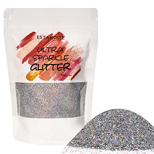 5.3oz/150g Ultra Fine Laser Glitter Powder, Holographic Glitter for Slime Epoxy Resin Craft Tumbler Jewelry Nail Art Festival Makeup Scrapbook Painting Wedding Cards (Laser Silver)