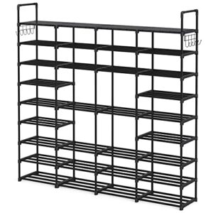 Tribesigns Large Shoe Rack Organizer Closet for Entryway Bedroom Hallway, 9 Tier 72 Pair Heavy Duty Shoes Shelf Storage with Side Metal Hook, Black