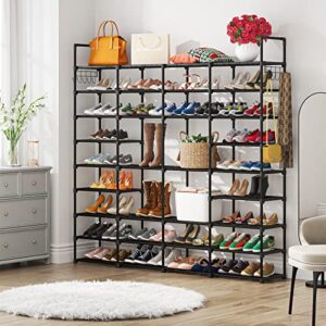 Tribesigns Large Shoe Rack Organizer Closet for Entryway Bedroom Hallway, 9 Tier 72 Pair Heavy Duty Shoes Shelf Storage with Side Metal Hook, Black