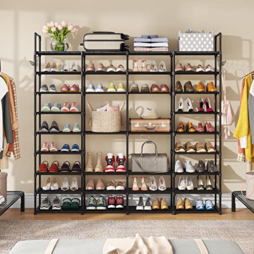 Tribesigns Large Shoe Rack Organizer Closet for Entryway Bedroom Hallway, 9 Tier 72 Pair Heavy Duty Shoes Shelf Storage with Side Metal Hook, Black