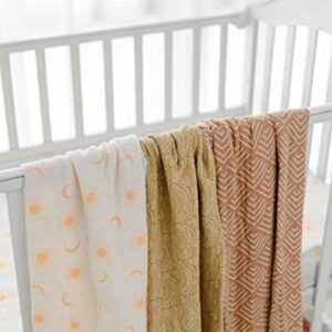 Little Jump 3 Pack Muslin Swaddle Blankets -Boho Baby Blanket Neutral for Boys & Girls- Large 47 x 47 inches,Swaddle Blankets Muslin Receiving Blanket Wrap (3 Pack Sunshine & Moon)