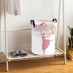 Grandkli Ballet Girl Personalized Freestanding Laundry Hamper, Custom Waterproof Collapsible Drawstring Basket Storage Bins with 50cm x 36cm