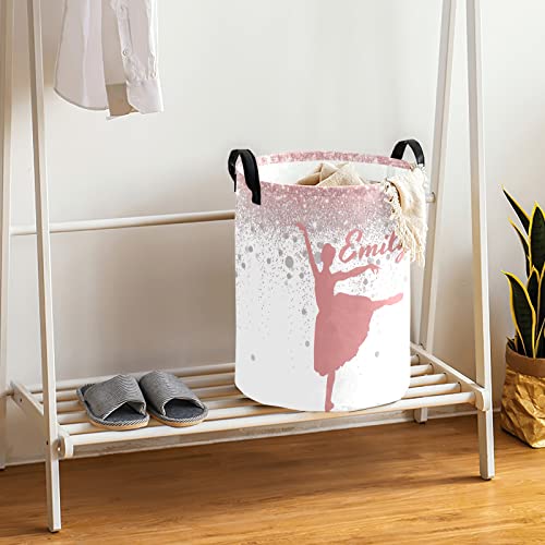 Grandkli Ballet Girl Personalized Freestanding Laundry Hamper, Custom Waterproof Collapsible Drawstring Basket Storage Bins with 50cm x 36cm