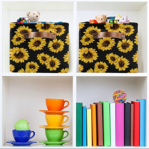 HUXINO Storage Basket Cube, Summer Floral Sunflower Large Storage Bin Box Collapsible Clothes Toys Organizer Laundry Basket for Shelves Closet Kids Nursery Bedroom, 1 Pack