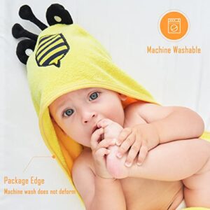 Sunny zzzZZ Baby Hooded Bath Towel and Washcloth Sets, Baby Essentials for Newborn Boy Girl, Baby Shower Towel Gifts for Infant and Toddler - 2 Towel and 8 Washcloths - Yellow Bee and Grey Elephant