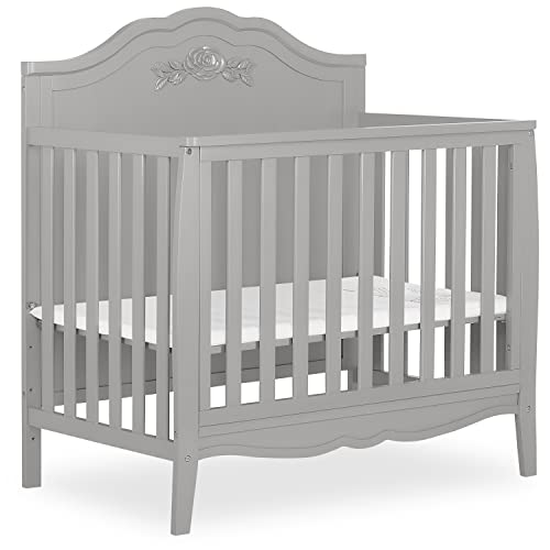 SweetPea Baby Rose 4-in-1 Convertible Mini Crib in Platinum, JPMA Certified Baby Crib, Non-Toxic Finish, New Zealand Pinewood, with 3 Mattress Height Settings