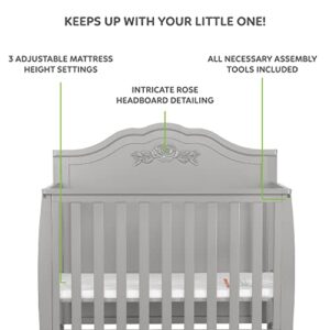 SweetPea Baby Rose 4-in-1 Convertible Mini Crib in Platinum, JPMA Certified Baby Crib, Non-Toxic Finish, New Zealand Pinewood, with 3 Mattress Height Settings