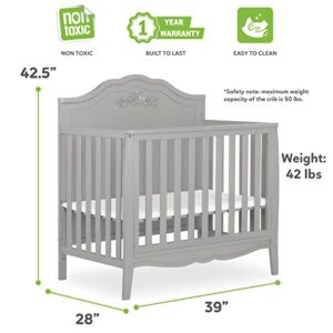 SweetPea Baby Rose 4-in-1 Convertible Mini Crib in Platinum, JPMA Certified Baby Crib, Non-Toxic Finish, New Zealand Pinewood, with 3 Mattress Height Settings