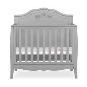 SweetPea Baby Rose 4-in-1 Convertible Mini Crib in Platinum, JPMA Certified Baby Crib, Non-Toxic Finish, New Zealand Pinewood, with 3 Mattress Height Settings